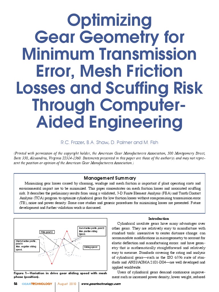 Optimizing Gear Geometry For Minimum Transmission Error, Mesh Friction ...