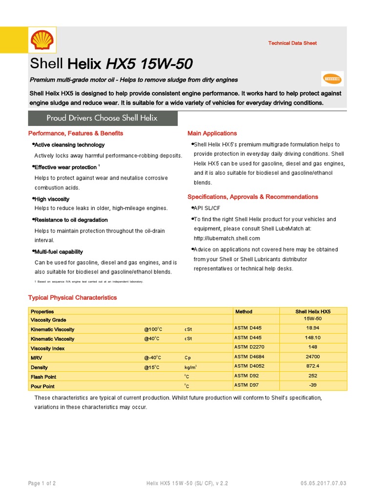 Shell Helix HX5 15W-50: Performance, Features & Benefits Main ...