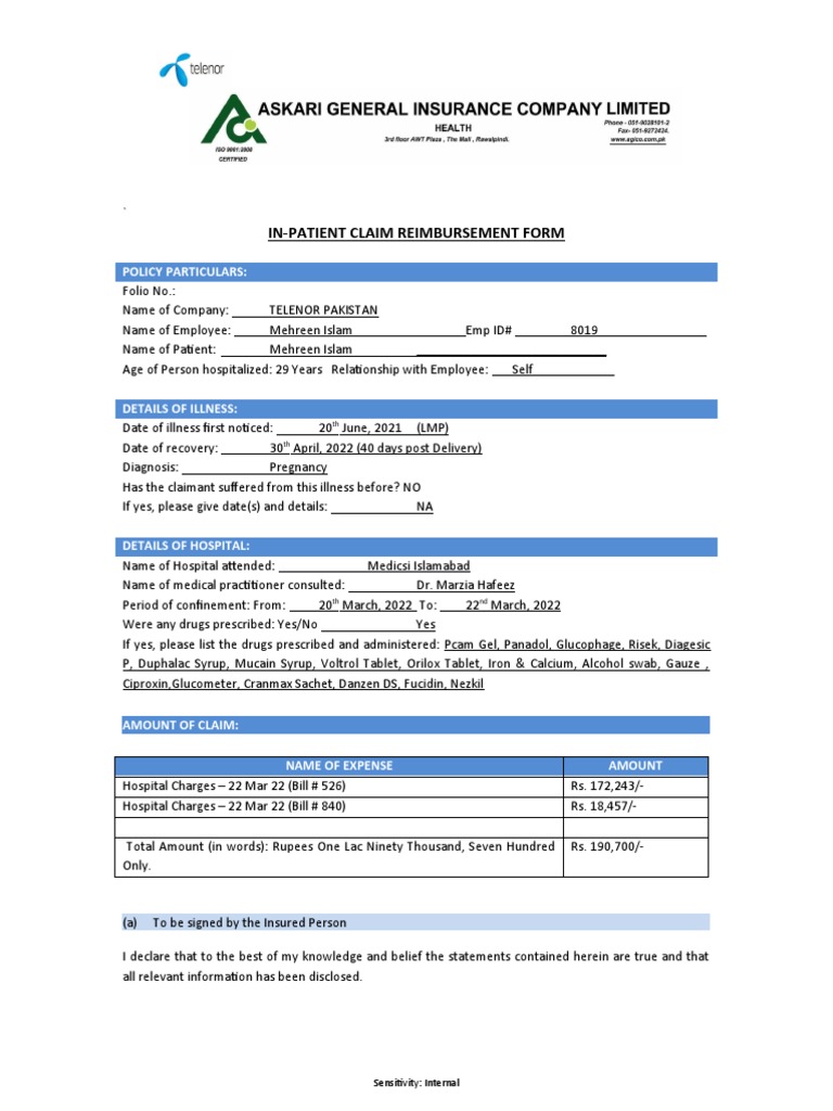 IPD Claim Form 2022 - Mehreen - CSec | PDF | Patient | Surgery
