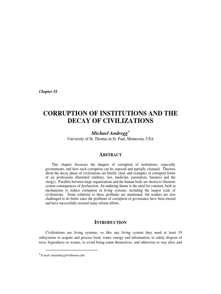 Corruption of Institutions and The Decay of Civilizations | PDF ...