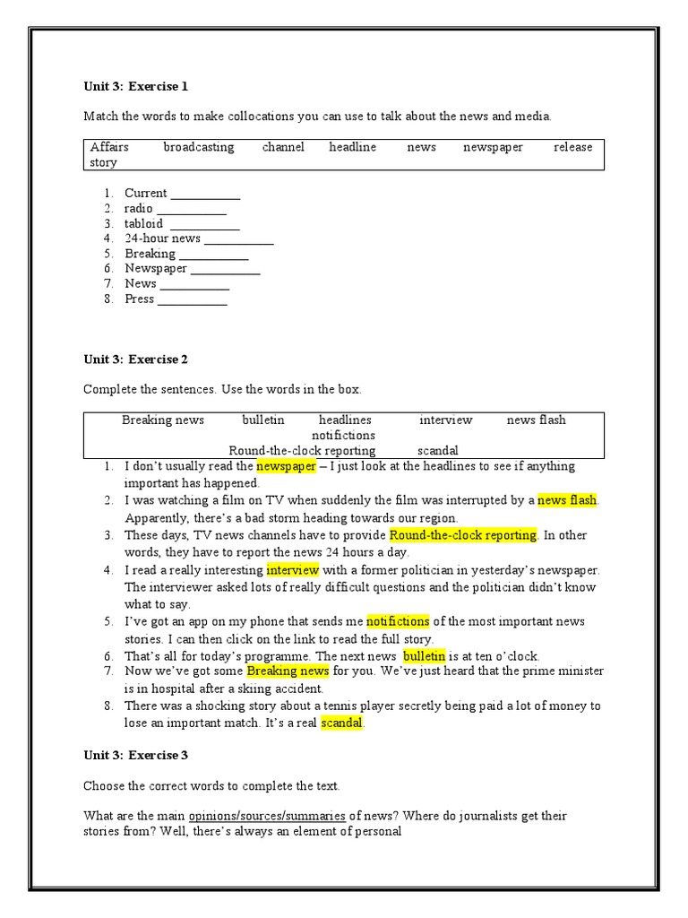 Unit 3 - WEEK 3 - Grammar - Vocabulary | PDF | News | Newspapers