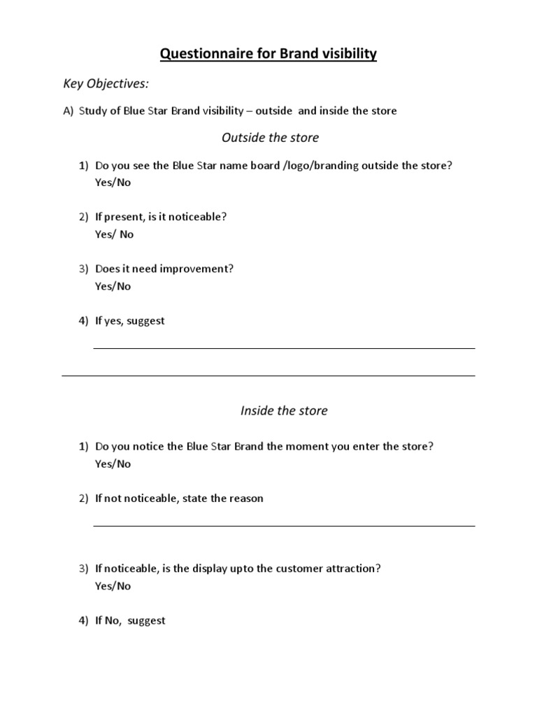Questionnaire For Brand Visibility | PDF | Communication | Market ...