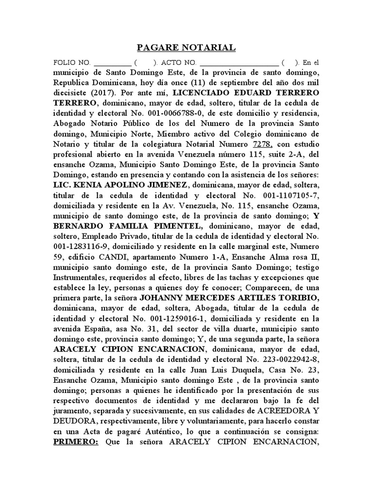 PAGARE NOTARIAL Aracelis) | PDF | República Dominicana