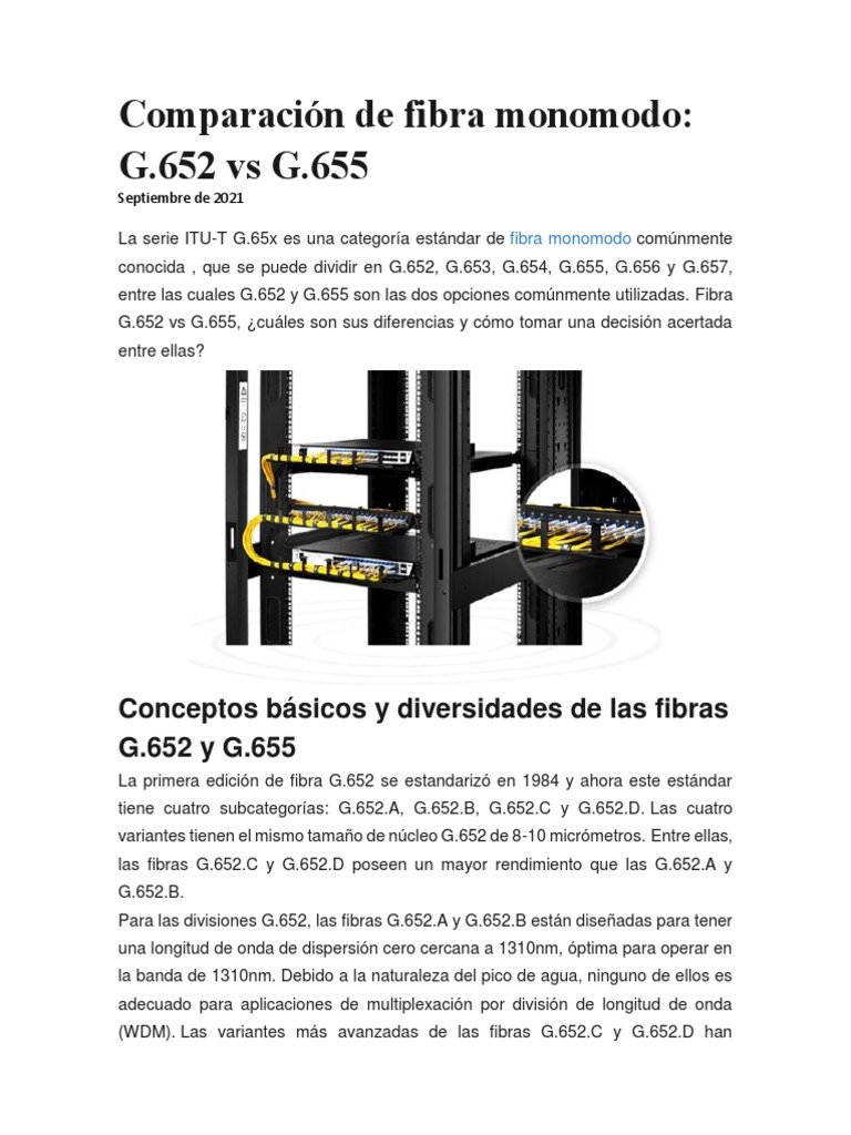 Comparación de Fibra Monomodo G.652 Vs G.655 | PDF | Multiplexación por División de Longitud de ...
