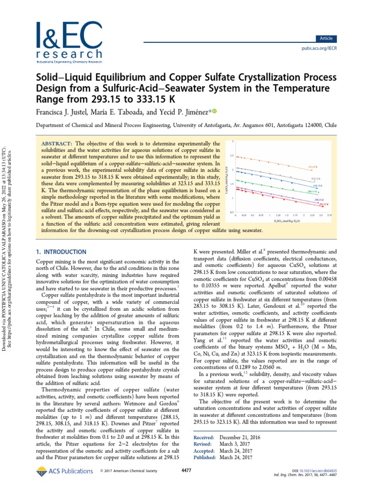 Justel 2017. Solid-Liquid Equilibrium and Copper Sulfate ...