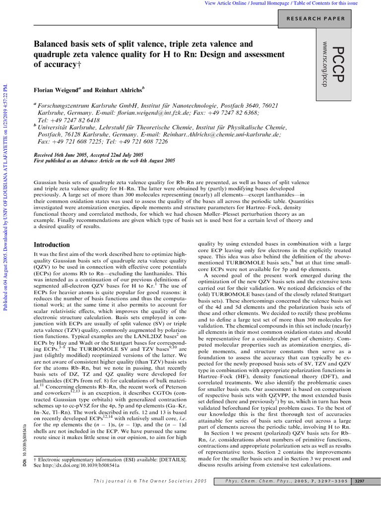 Weigend2005 - Balanced Basis Sets of Split Valence, Triple Zeta Valence ...