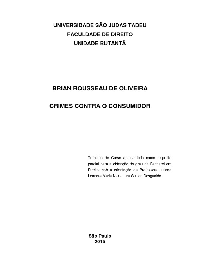 TCC - Crimes Nas Relações de Consumo | PDF | Crime e Violência | Crimes