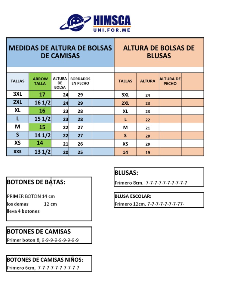 Medidas de Botones | PDF