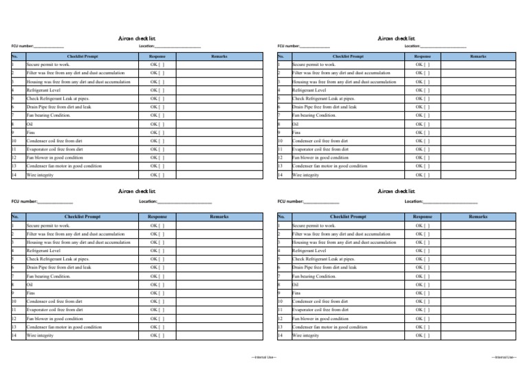 PMS Aircon Checklist | PDF | Air Conditioning | Thermodynamics