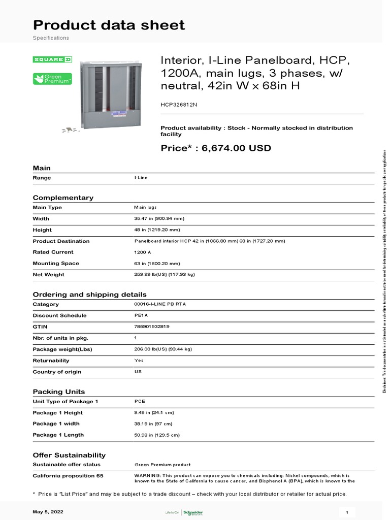 I-Line Power Distribution Panelboards - HCP326812N | PDF