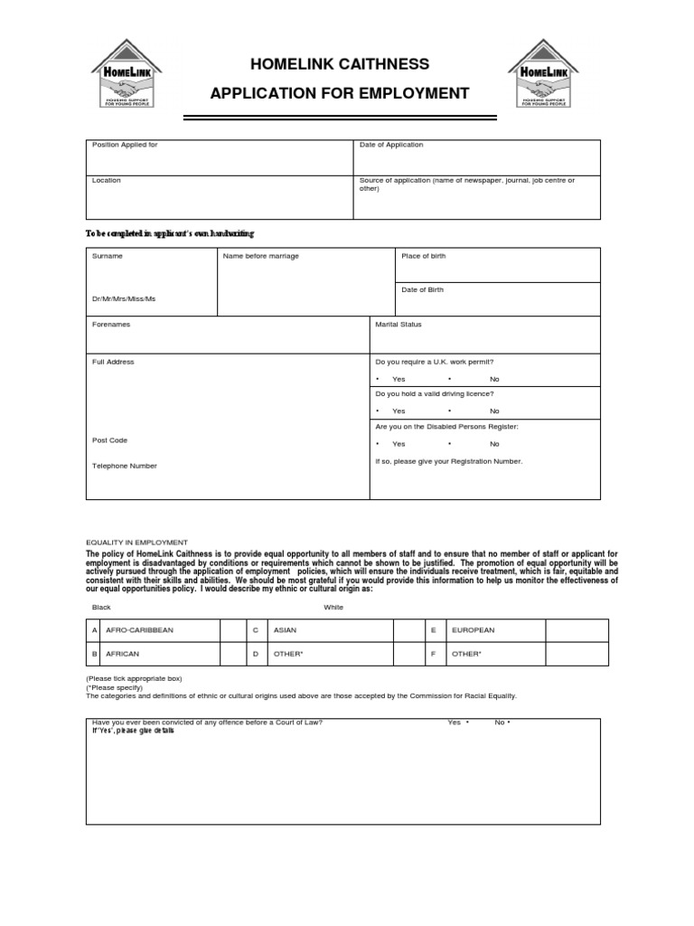 Homelink Application Form | PDF | Equal Opportunity | Race And ...
