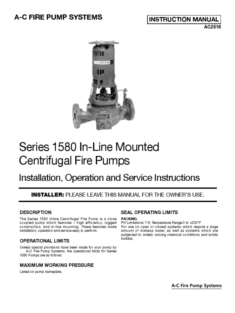 Series 1580 In-Line Mounted Centrifugal Fire Pumps: Installation ...