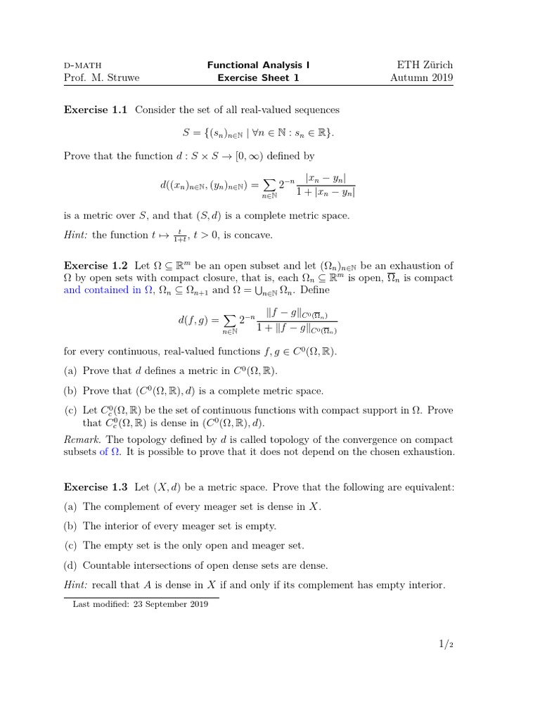 Exercises 01 | PDF | Metric Space | Compact Space
