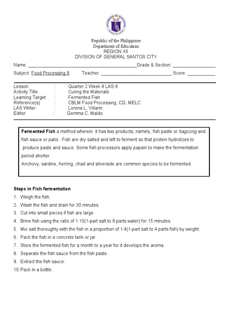 Fermented Fish A Method Wherein It Has Two Products, Namely, Fish Paste ...