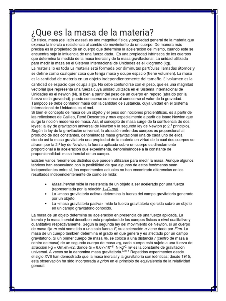 Masa | PDF | Masa | Gravedad
