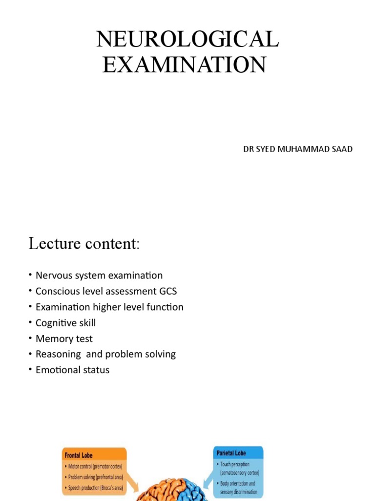 Neurological Exam: GCS, Higher Functions, Memory Tests | PDF