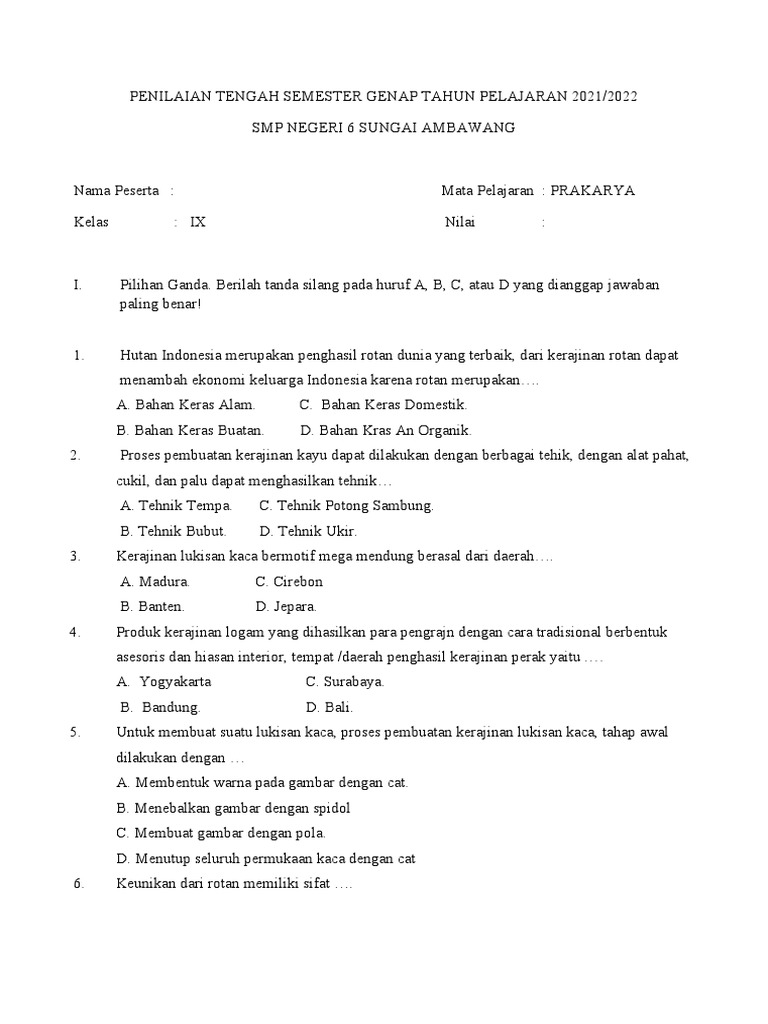 Uts Prakarya Kls 9 | PDF