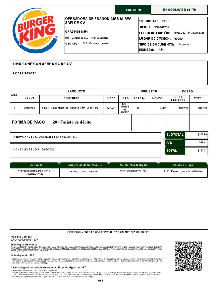 Factura Comida | PDF | Factura | Economias