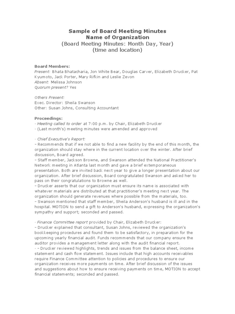 Board Meeting Minutes Sample | PDF | Lecture | Financial Statement