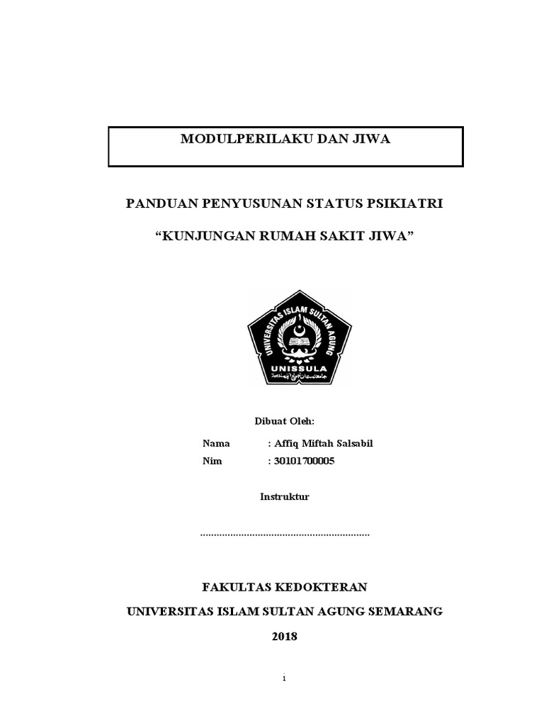 Laporan Status Psikiatri - Affiq Miftah Salsabil - 30101700005 - SGD 17 ...
