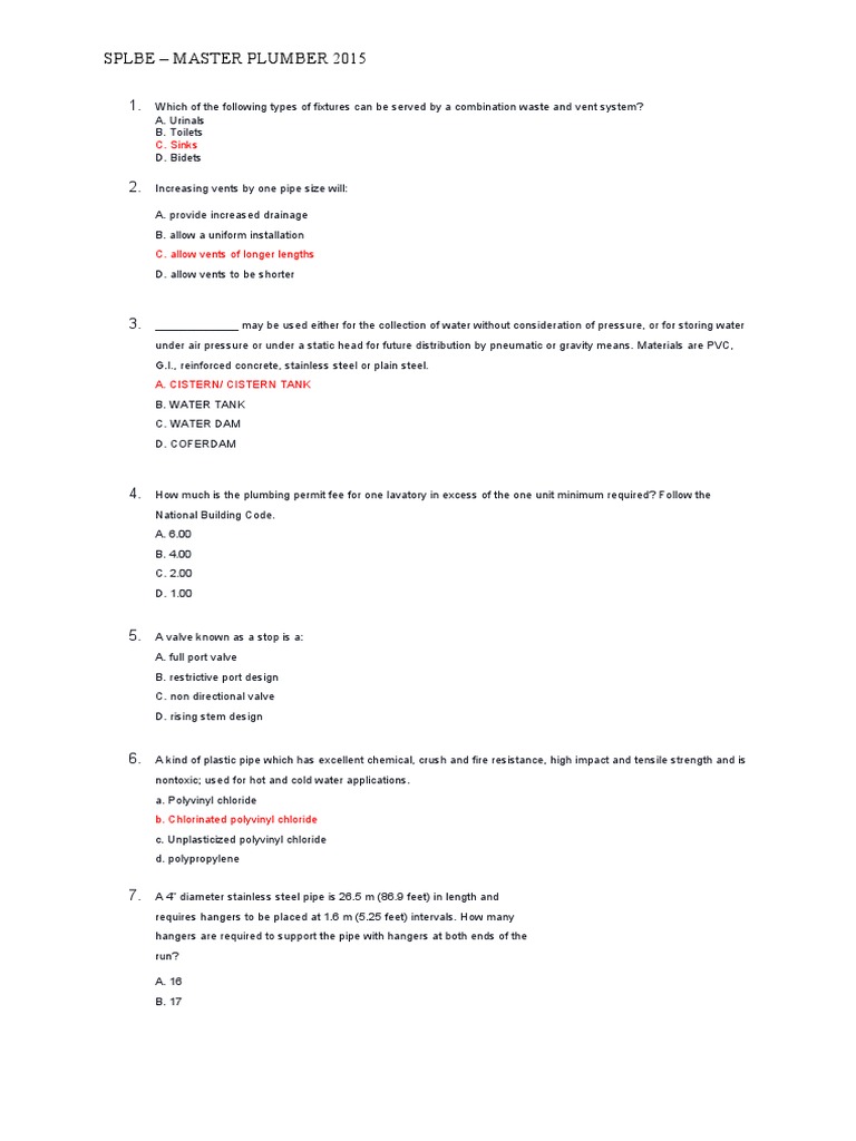 Splbe - Master Plumber 2015: C. Sinks | PDF | Plumbing | Pump