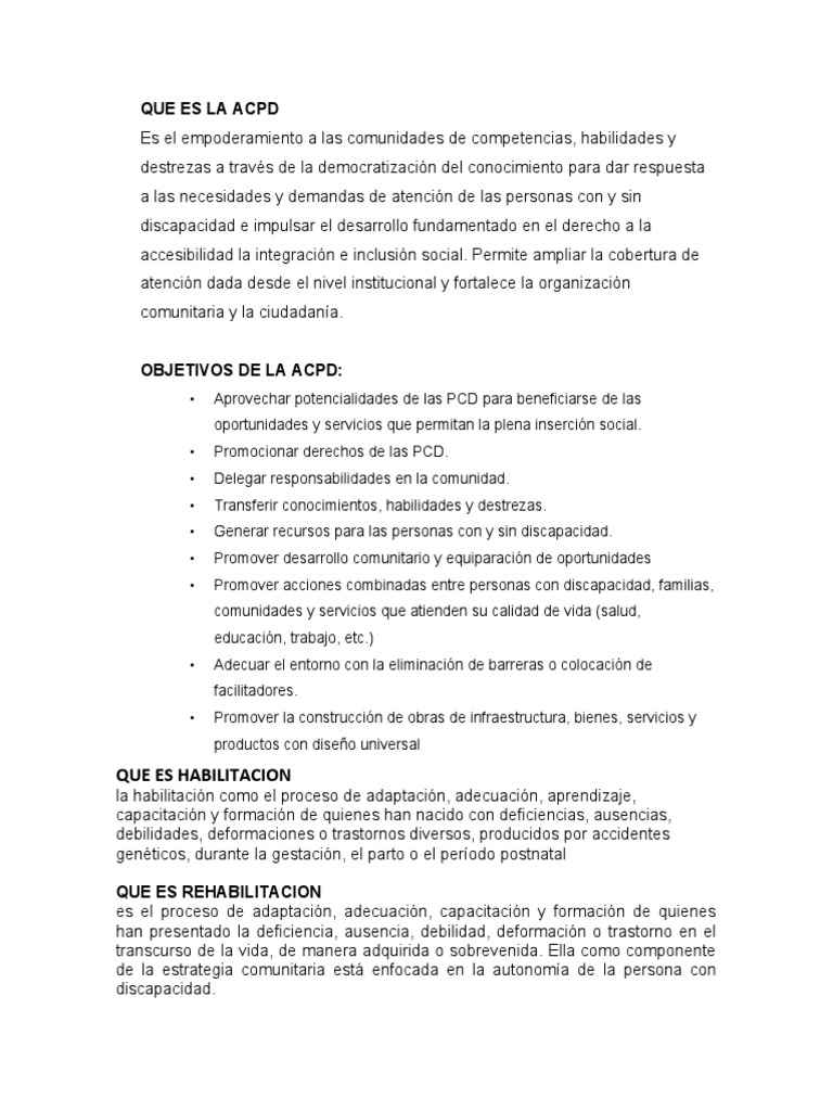 Que Es La Acpd | PDF | Inclusión (Educación) | Invalidez