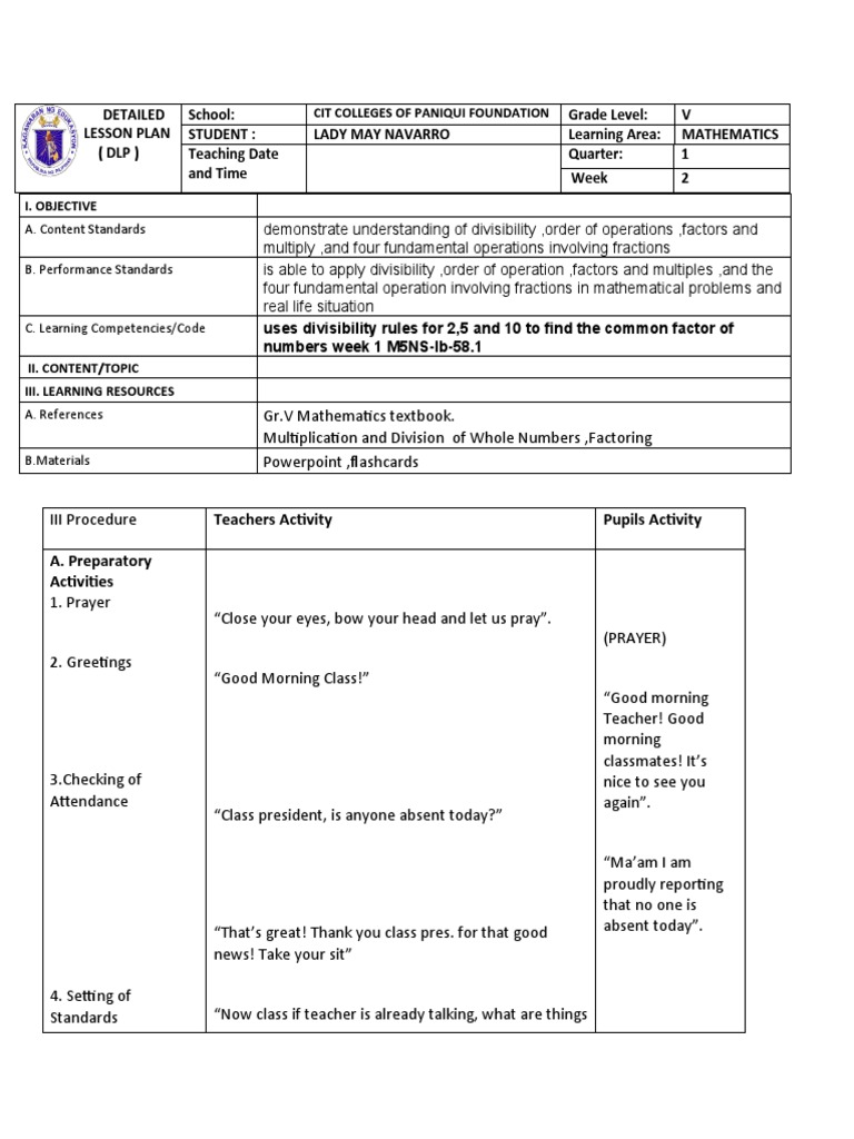 Grade 5 Lesson Plan: Prime Factorization | PDF | Prime Number | Teachers