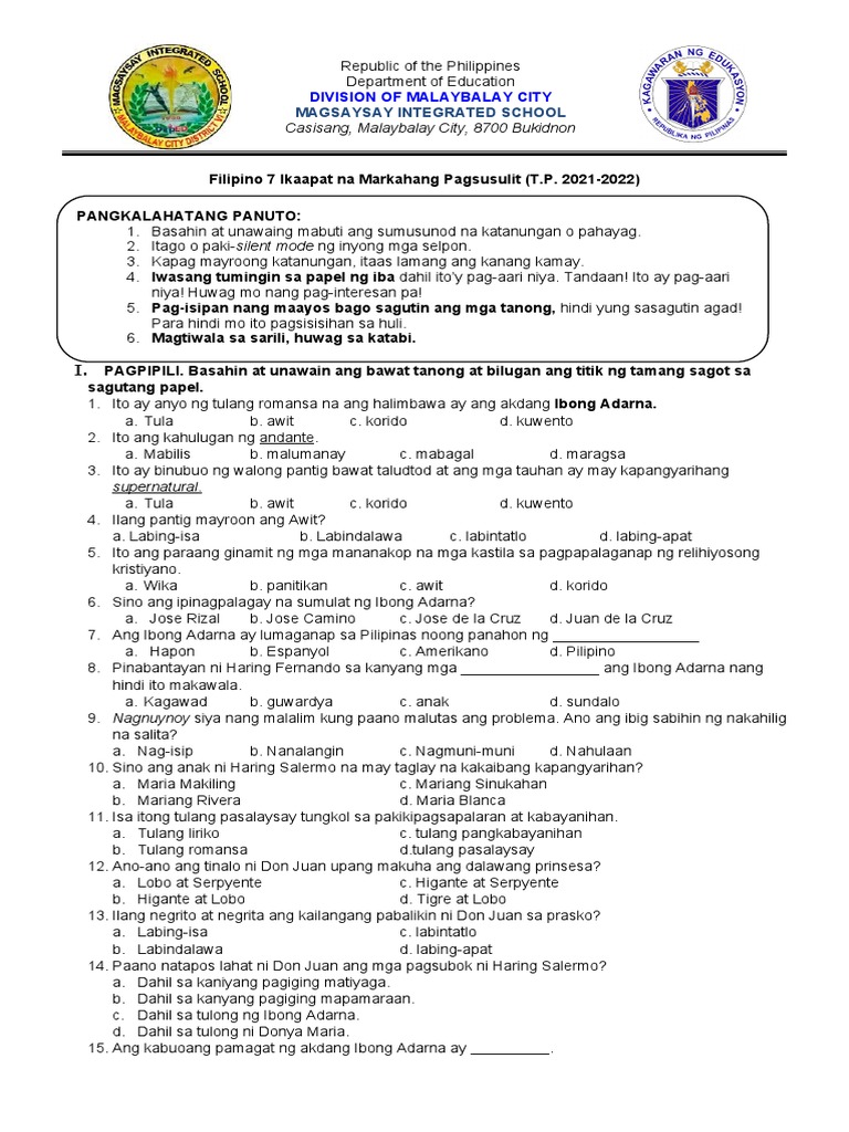 4th Quarter Exam Grade 7 | PDF