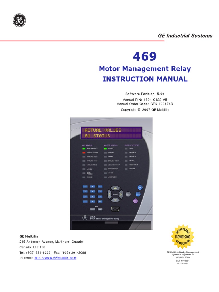 469 Manual (v5.0x GEK-106474D) | PDF | Relay | Electrical Engineering