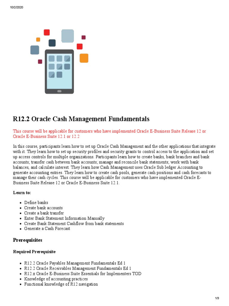 Oracle Cash Management R12.2 Course | PDF | Banks | Electronic Business