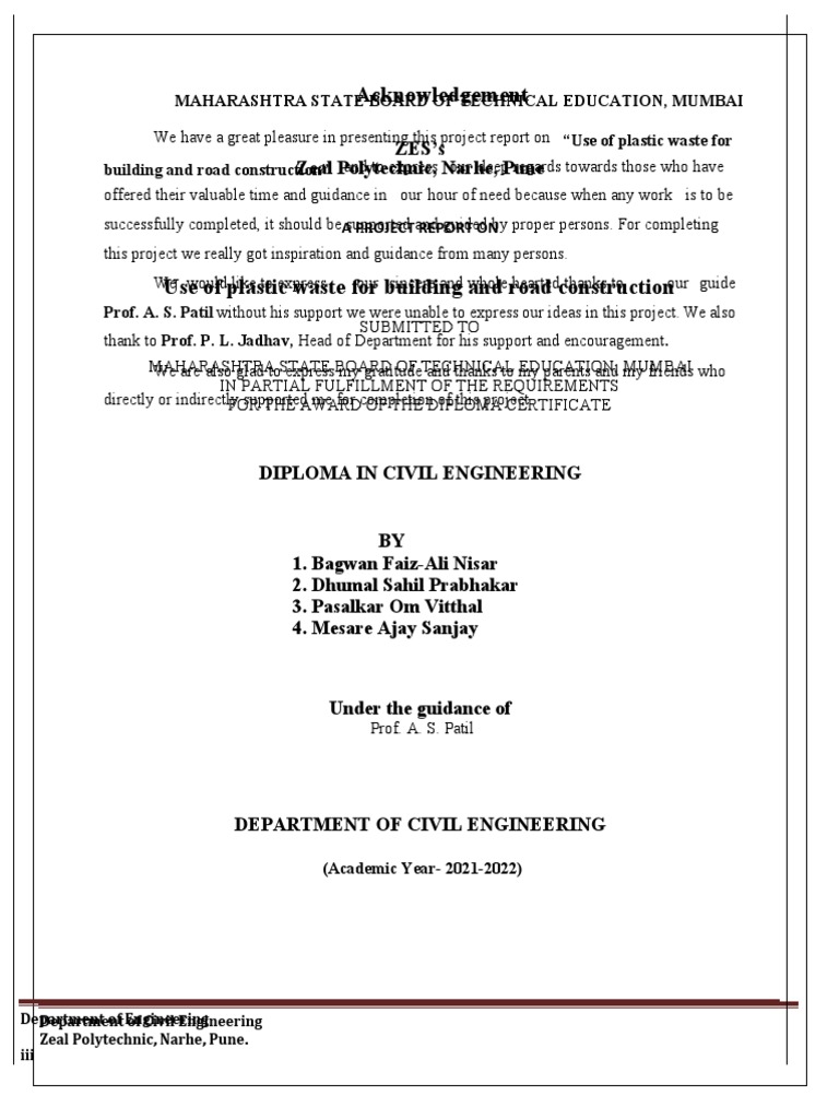 Acknowledgement: ZES's Zeal Polytechnic, Narhe, Pune | PDF | Concrete | Engineering