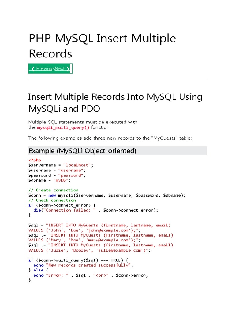PHP MySQL Insert Multiple Records | PDF PHP MySQL Insert Multiple Records | PDF