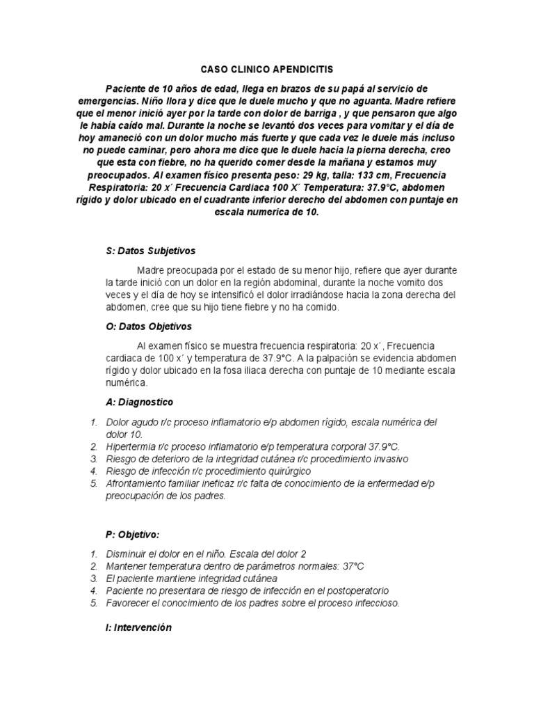 Soapie de Apendicitis en Niño de 10 Años | PDF | Herida | Dolor
