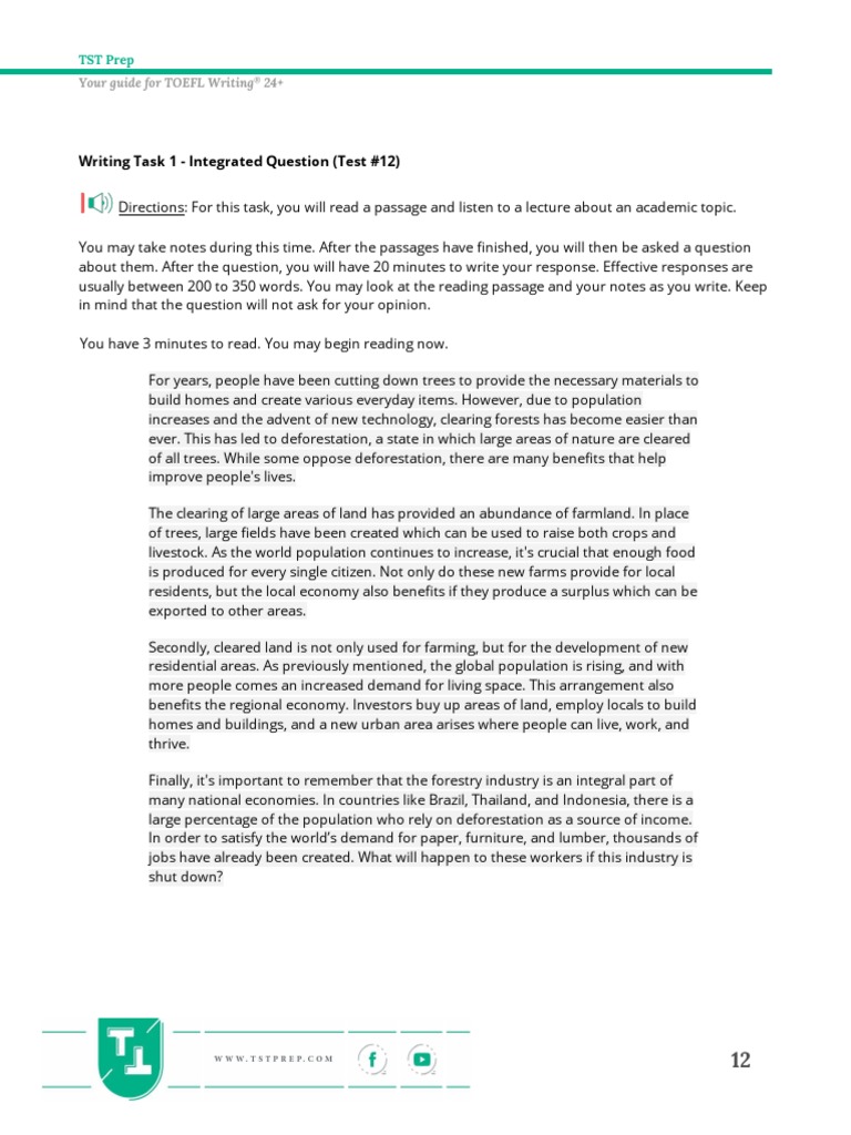 Writing Task 1 - Integrated Question (Test #12) : Your Guide For TOEFL ...