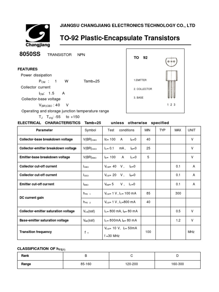 TO-92 Plastic-Encapsulate Transistors: Jiangsu Changjiang Electronics ...