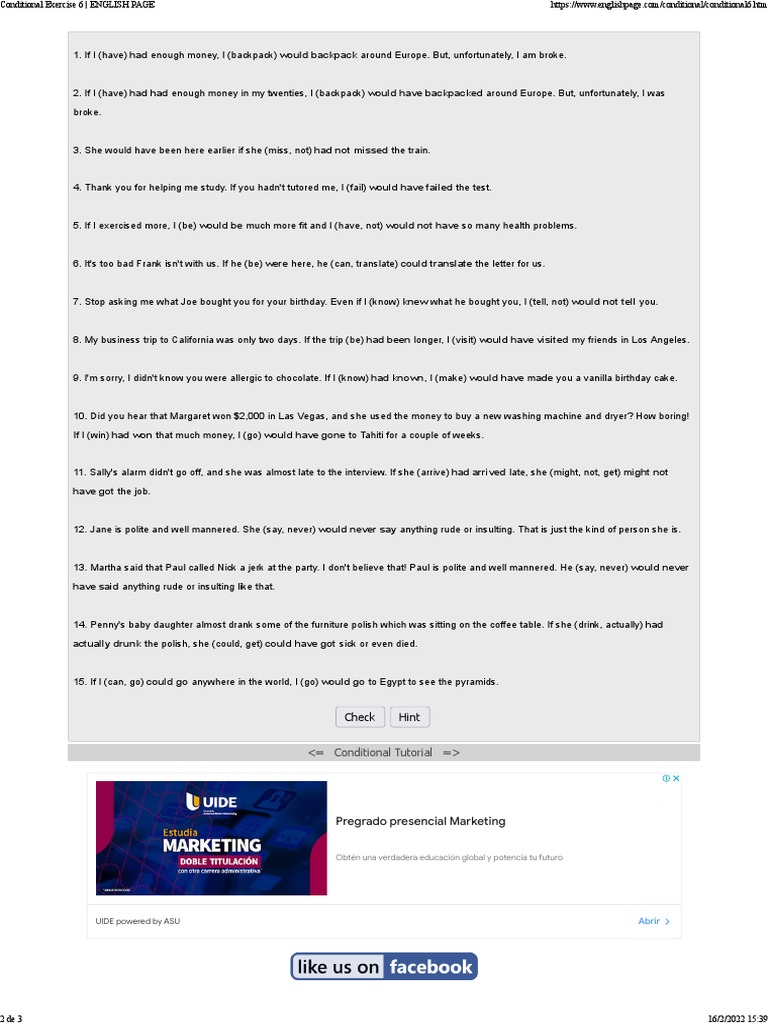 Conditional Exercise 6 ENGLISH PAGE | PDF