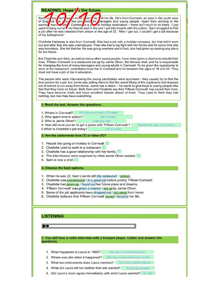 Ejercicio de Listening and Reading B1 | PDF