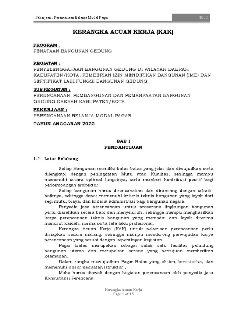 KAK Perencanaan Belanja Modal Pagar | PDF