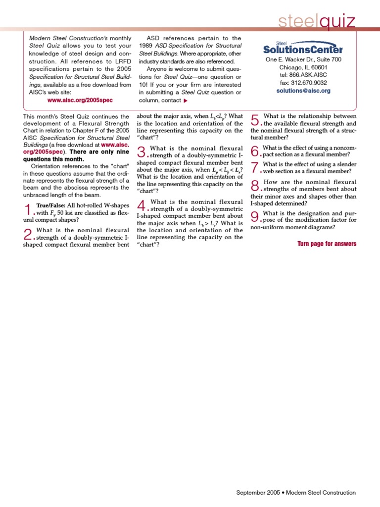 Modern Steel Construction's Monthly Steel Quiz Allows You To Test Your ...