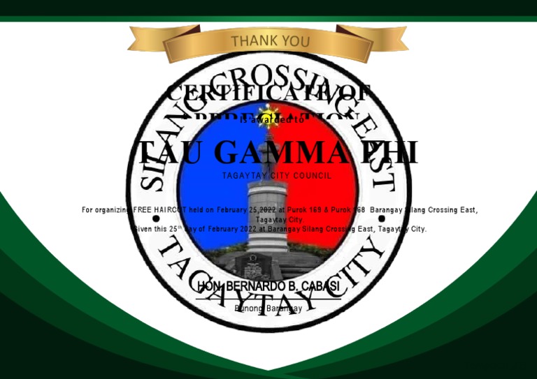 Certificate of Appreciation: Tau Gamma Phi | PDF