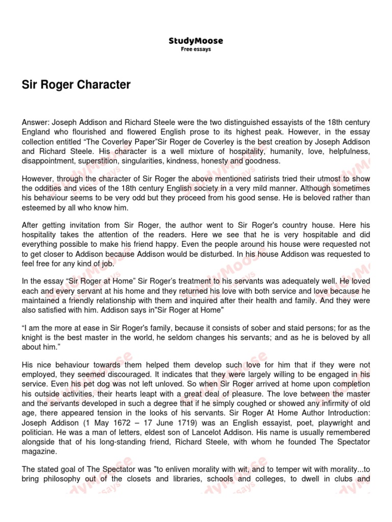 Sir Roger Character | Download Free PDF | Essays