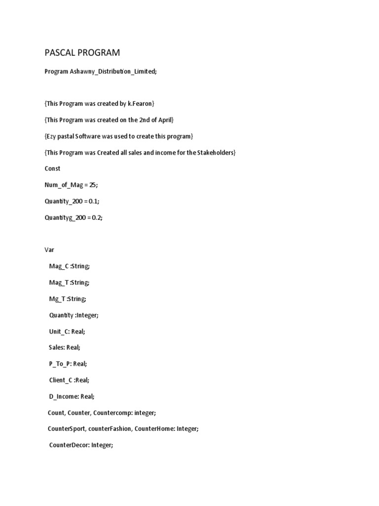 Pascal Program | PDF | Computer Engineering | Computer Programming