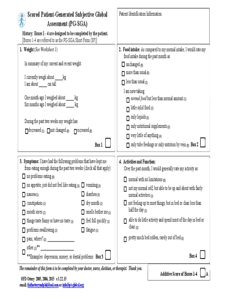 Scored Patient-Generated Subjective Global Assessment (PG-SGA) | PDF ...