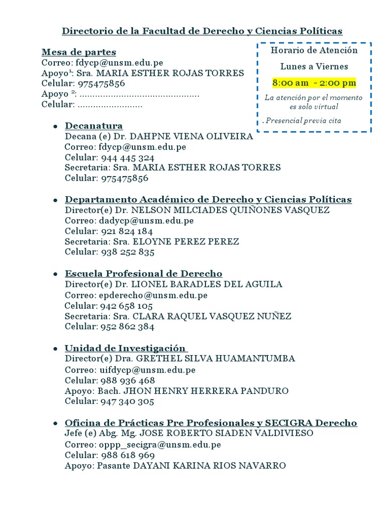Directorio Facultad Derecho UNSM | PDF | Relaciones personales, crianza ...