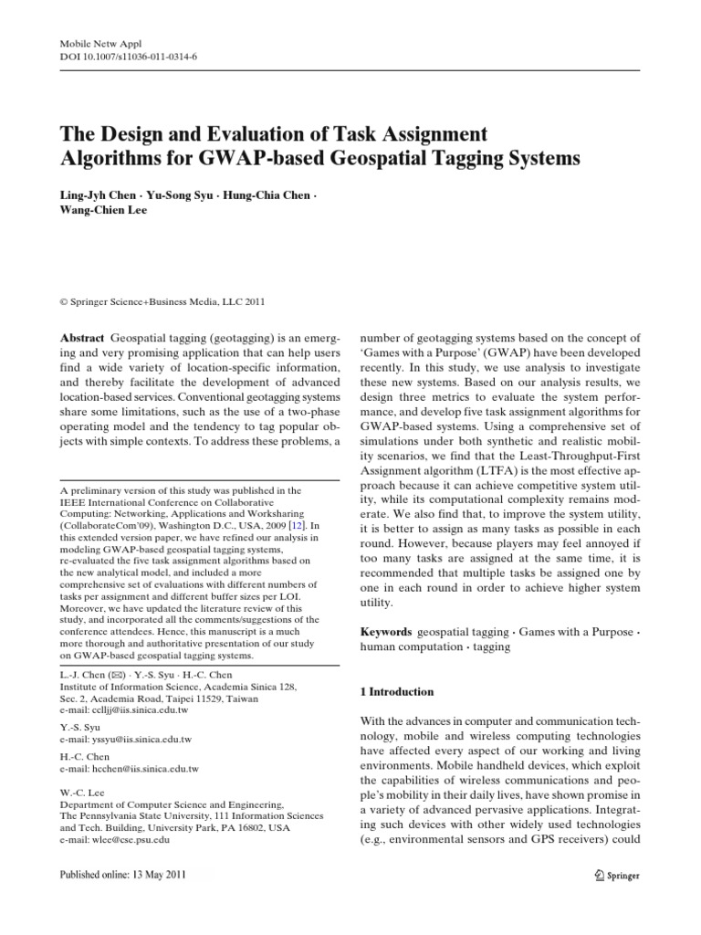 The Design and Evaluation of Task Assignment Algorithms For GWAP-based ...