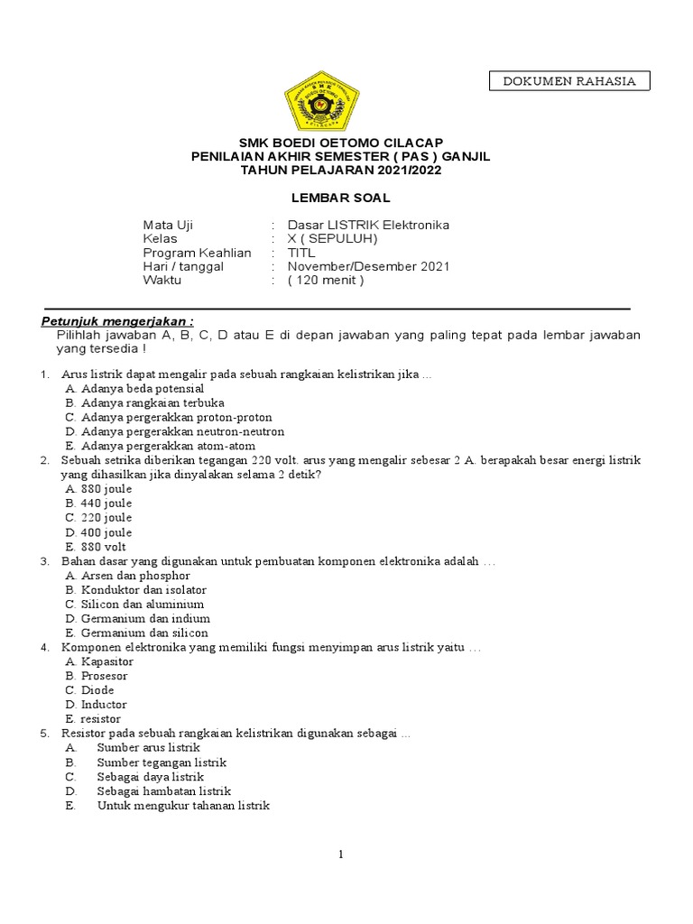 Soal Pas Dle | PDF | Sains & Matematika | Teknologi & Rekayasa
