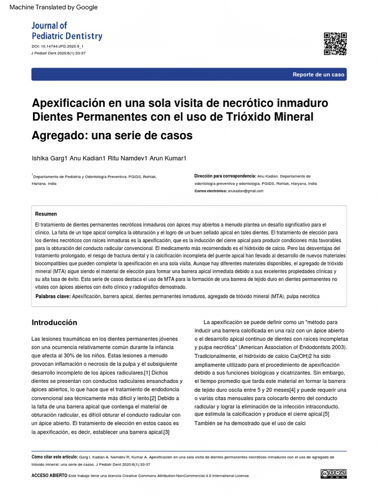 Single-Visit Apexification of Immature Necrotic Pe | PDF