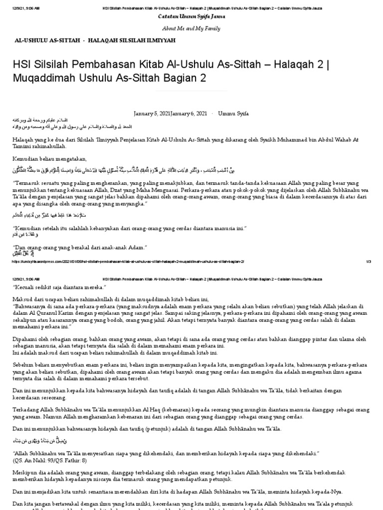 HSI Silsilah Pembahasan Kitab Al-Ushulu As-Sittah - Halaqah 2 ...