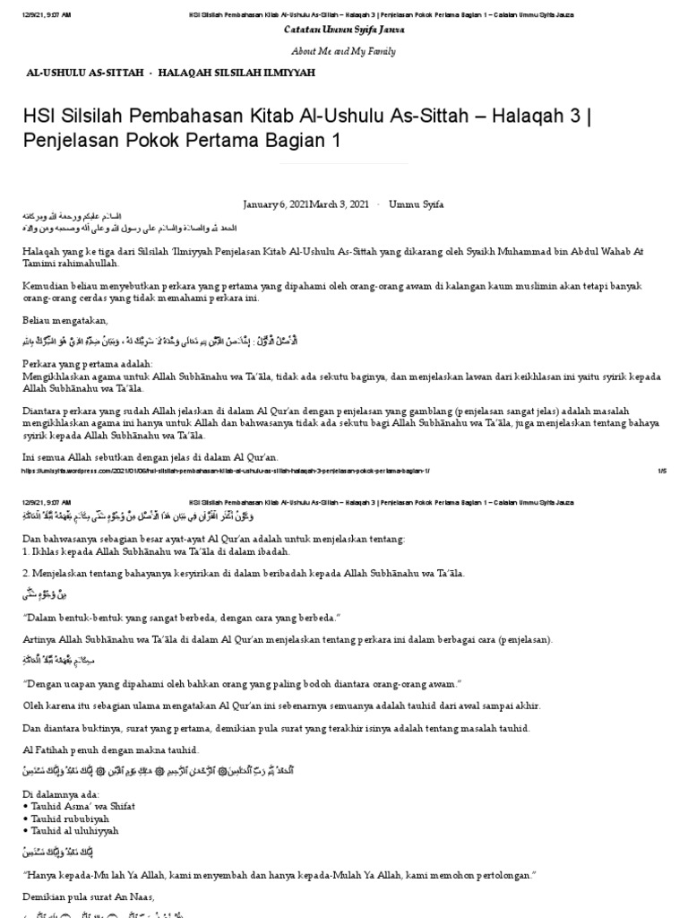 HSI Silsilah Pembahasan Kitab Al-Ushulu As-Sittah - Halaqah 3 ...