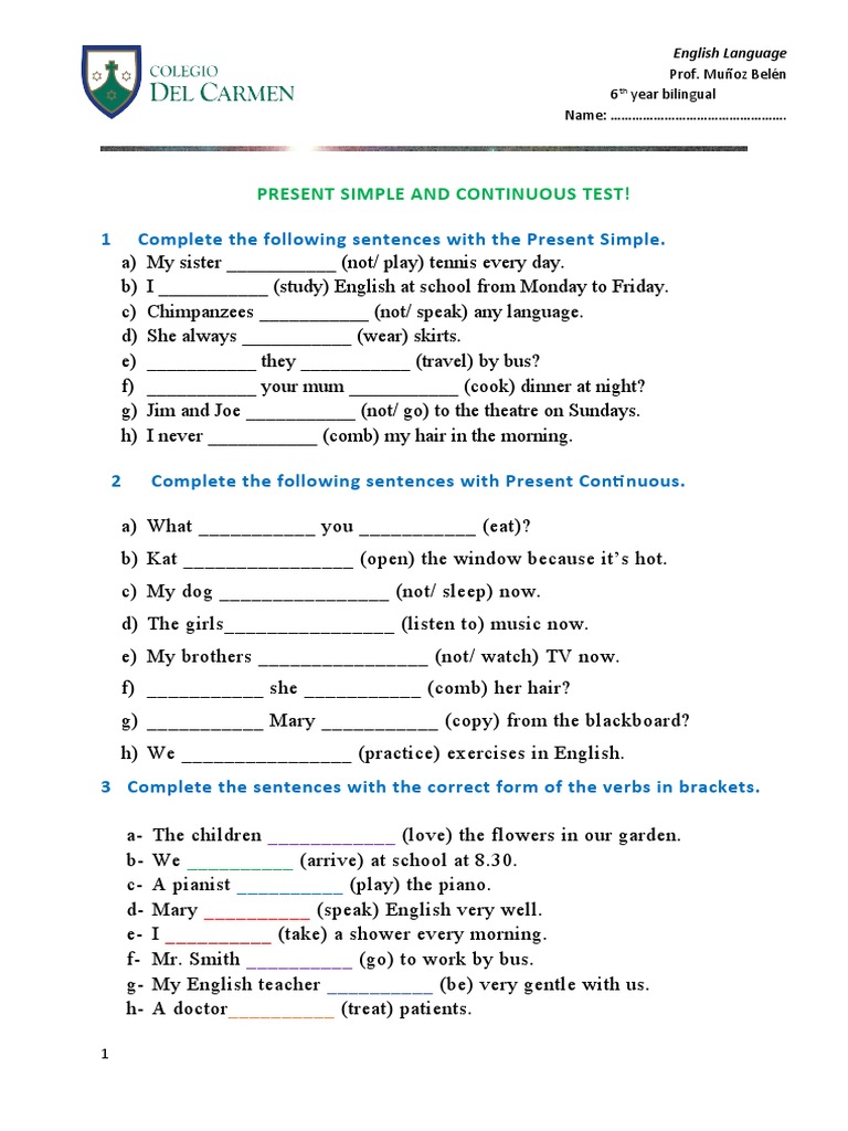 Present Simple and Continuous Quiz | PDF | Linguistics | Languages